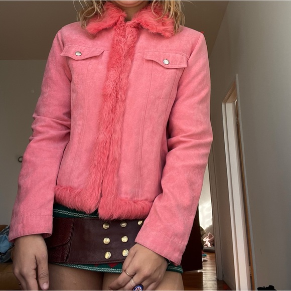 Jackets & Coats | Vintage 7s Pink Rabbit Fur And Suede Jacket | Poshmark